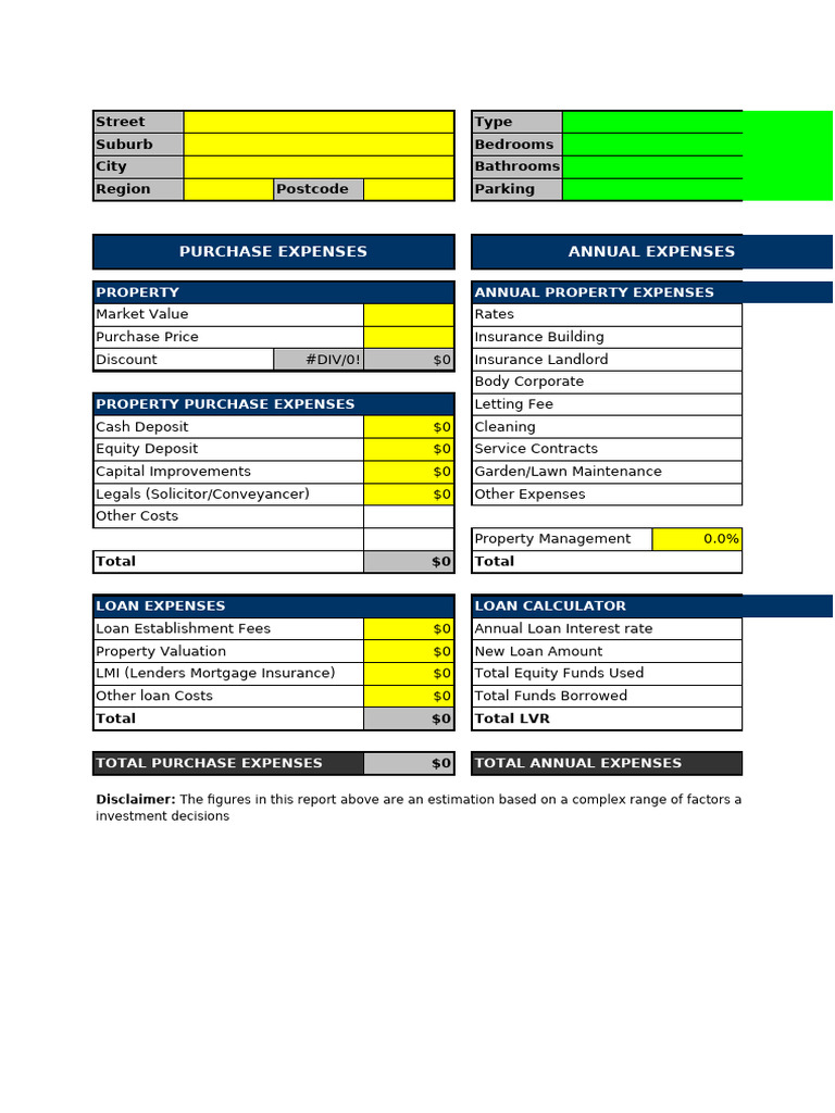 PRE Property Investment Analysis Spreadsheet - 2019 NZ | PDF | Expense ...