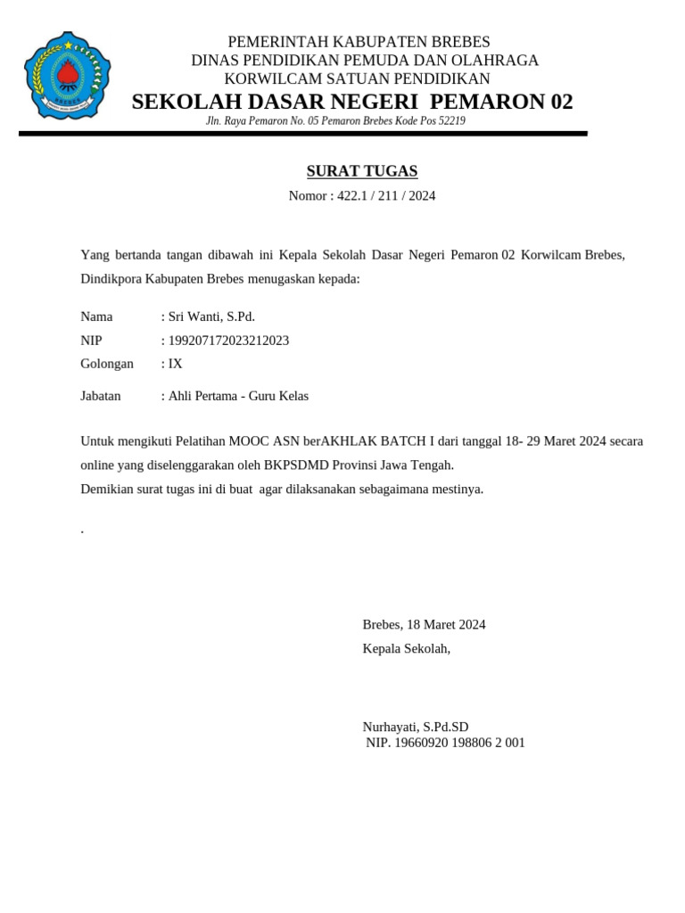 SRI WANTI - Surat Tugas MOCC berAKHLAK BATCH 1 | PDF
