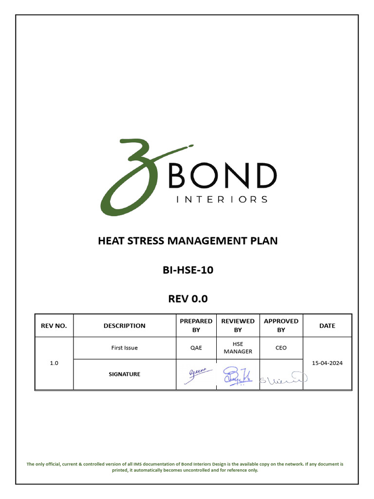 Heat Stress Management Plan Overview | PDF | Hyperthermia | Human ...
