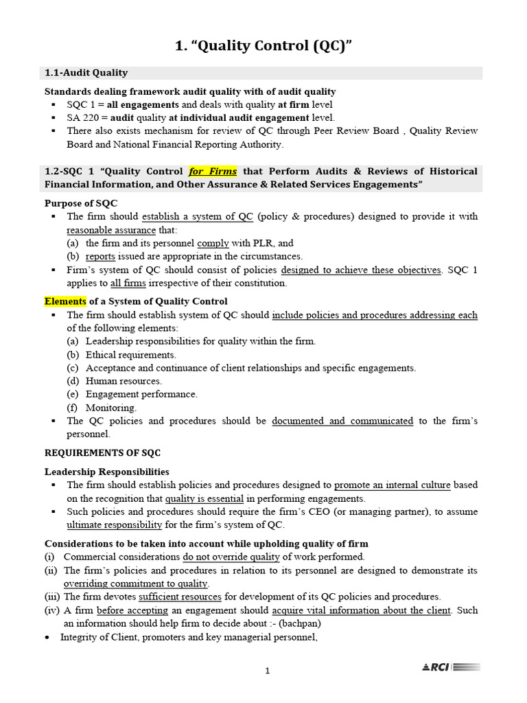 SQC 1 & Sa 220 | PDF | Audit | Auditor's Report