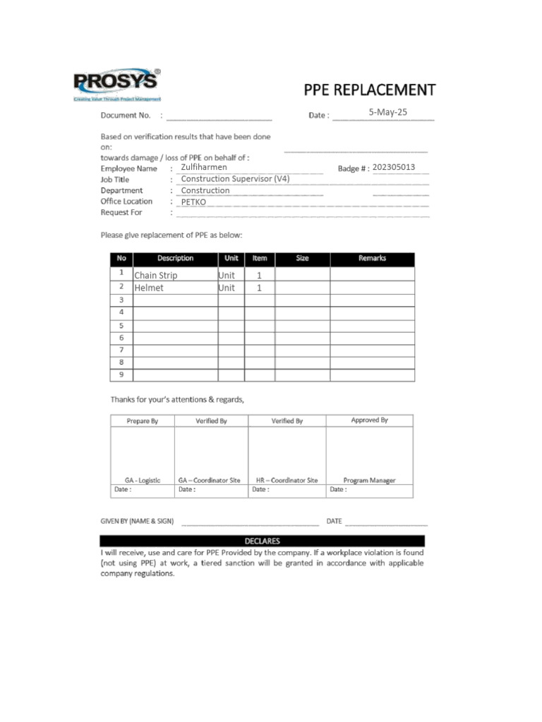PPE Replacement Muksalmina | PDF