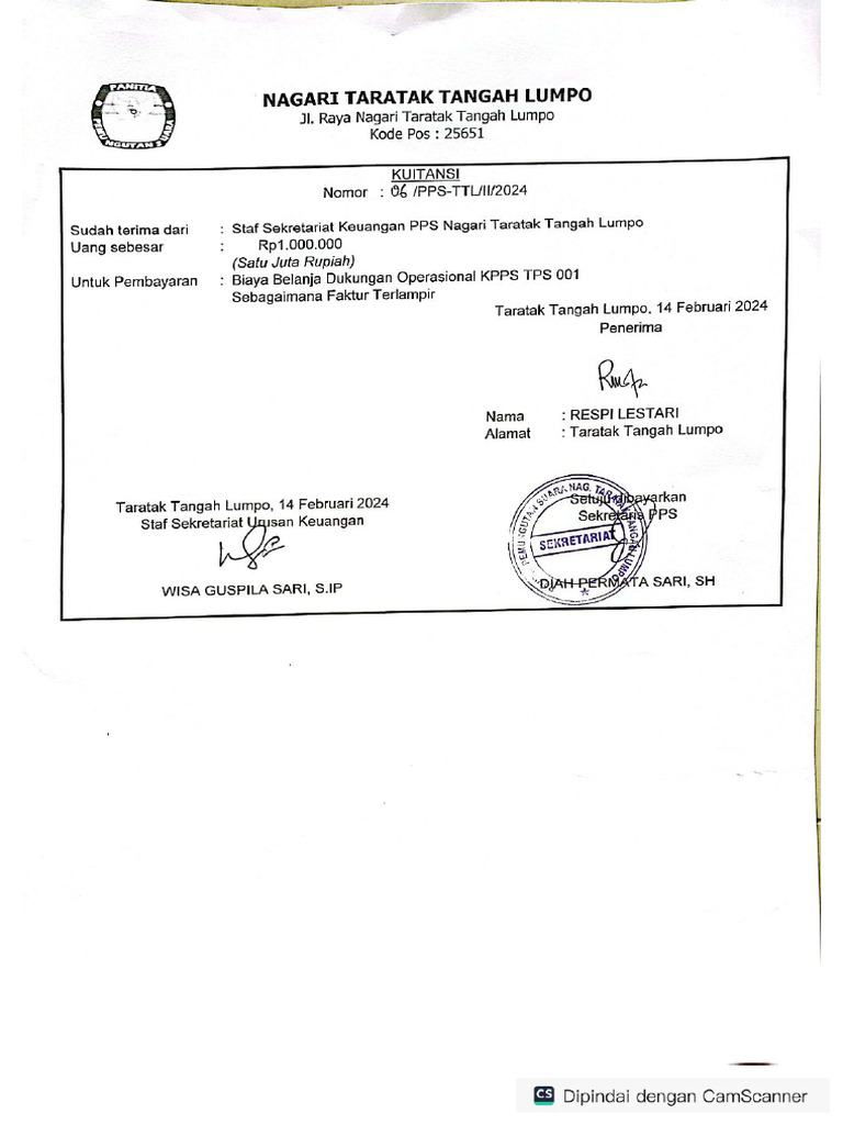 Contoh SPJ Operasional, Pembentukan Tps Dan Sewa Printer | PDF
