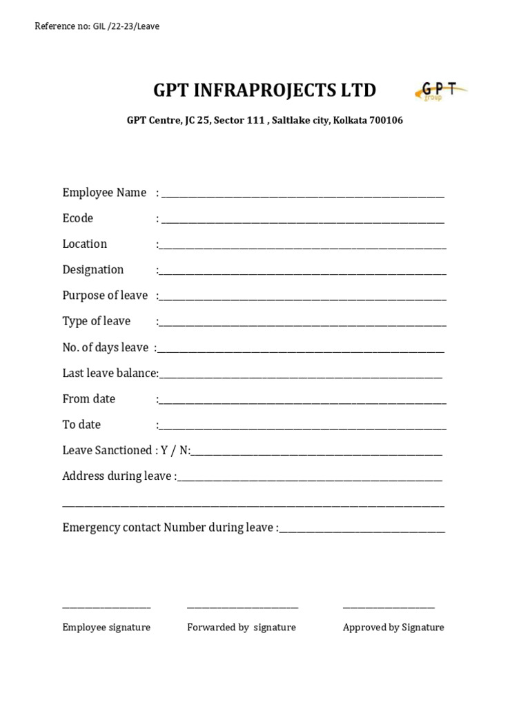 GPT Leave Application Form HR | PDF