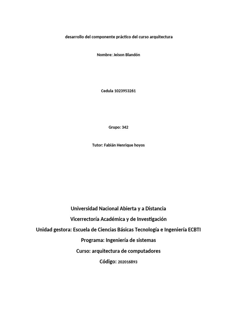 Desarrollo Del Componente Práctico Del Curso Arquitectura - Jeison - Blandon | PDF | Lenguaje de ...
