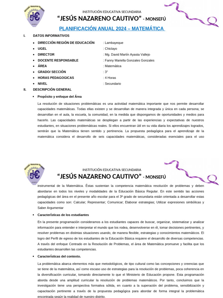 Programacion Anual EPT MATEMÁTICA 3RO | PDF | Probabilidad | Evaluación