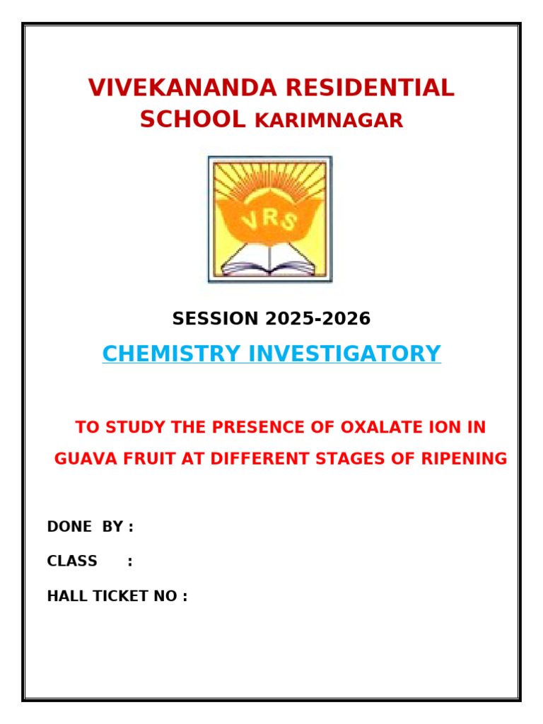 Chemistry Investigatory Project Title Page | PDF