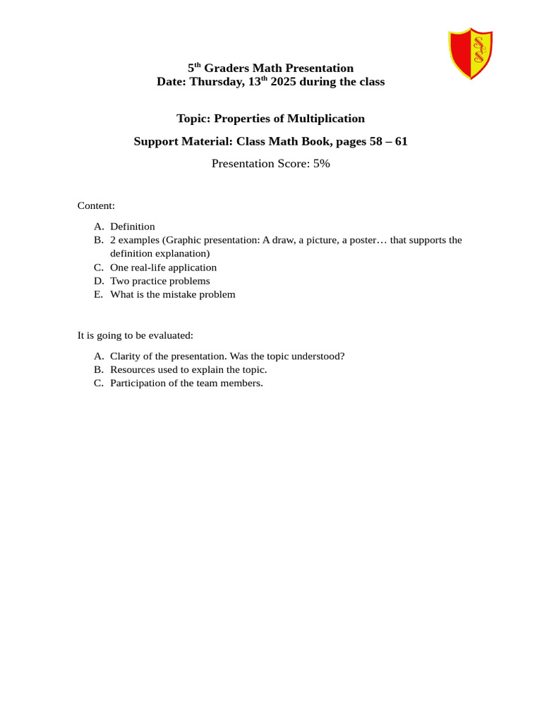 5th Graders Math Presentation | PDF