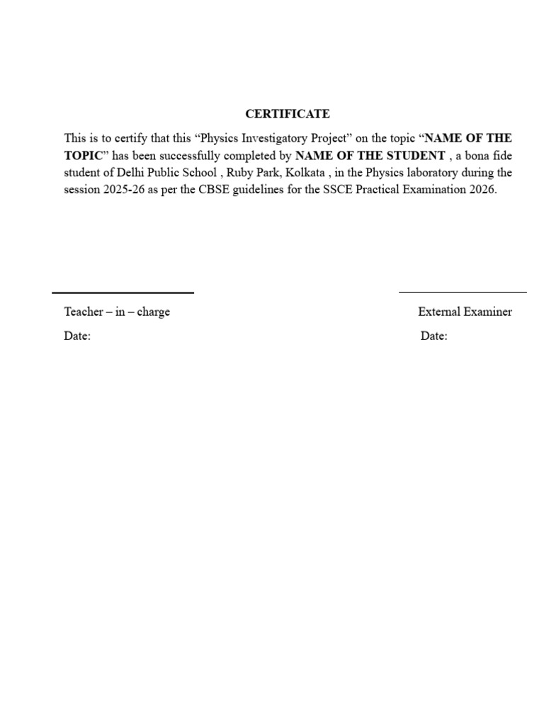 Certificate Page - Investigatory Project | PDF