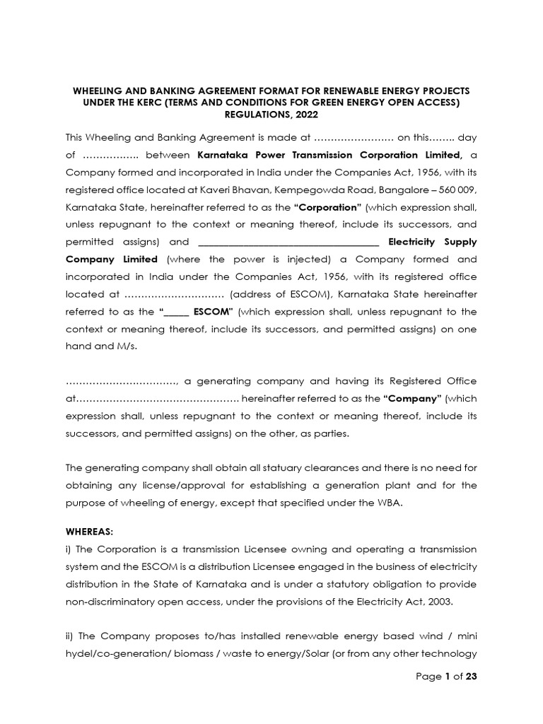 KERC Wheeling N Banking Format For Re Projects | PDF | Electrical Grid | Electricity