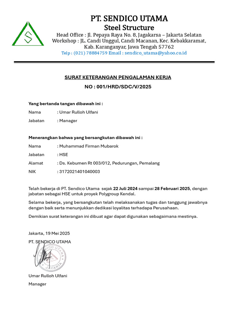 Surat Paklaring - firman | PDF