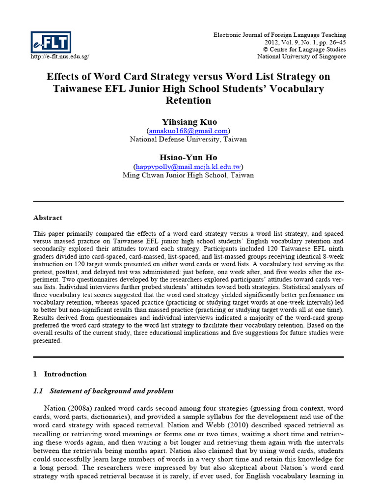 Effects of Word Card Strategy | PDF | Vocabulary | English As A Second ...