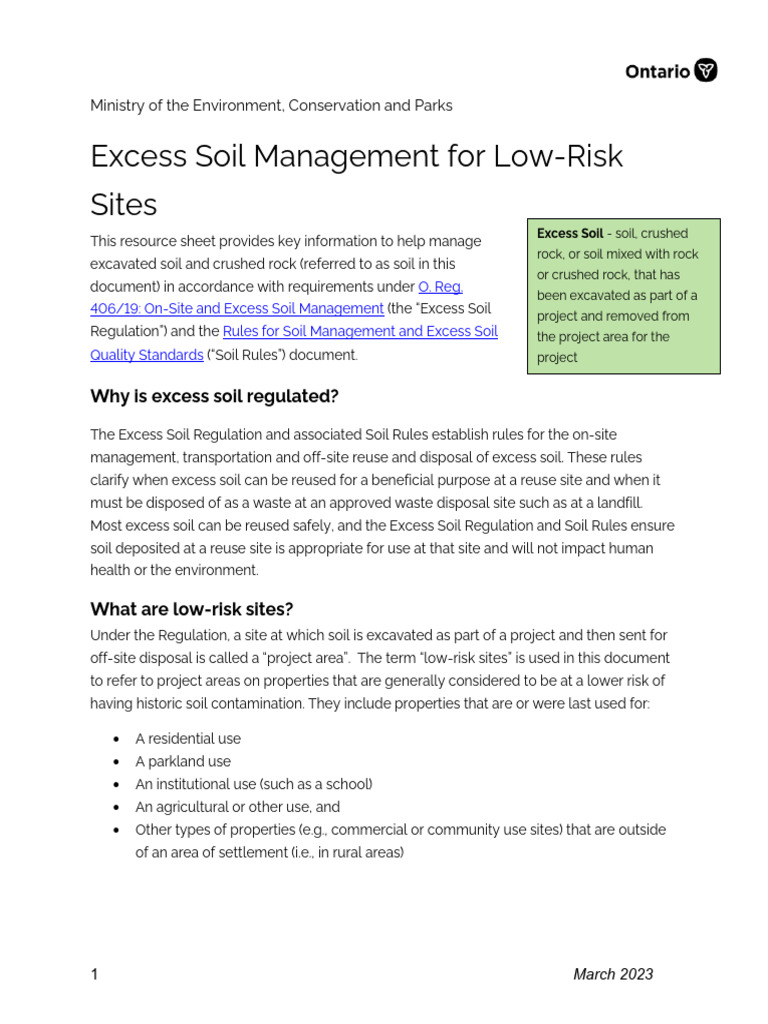 Excess Soil Management for Low-Risk Sites | PDF | Waste | Soil
