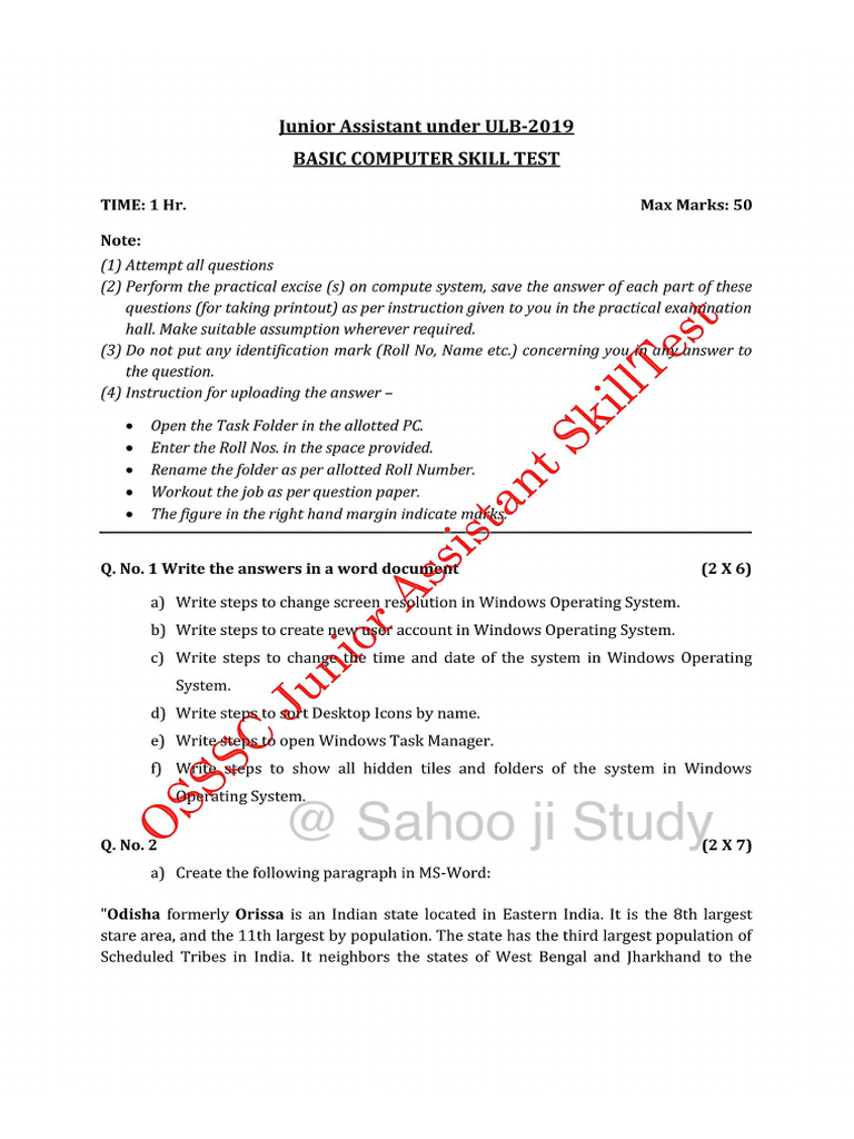 OSSSC PEO Skill Test | PDF