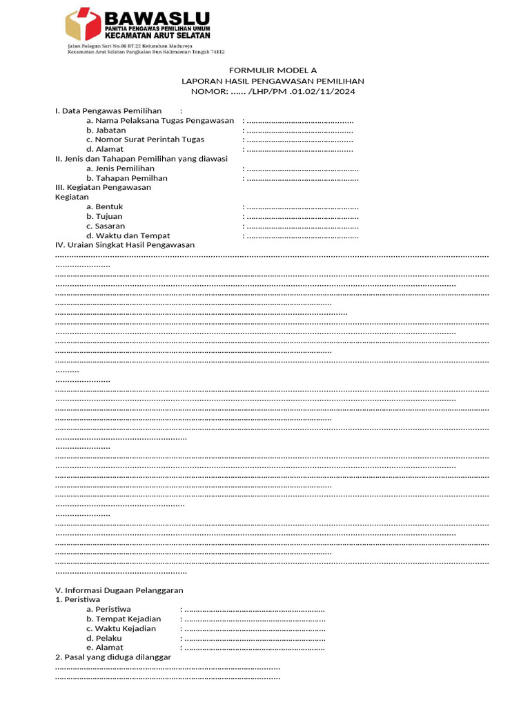 FORMULIR MODEL A Untuk PTPS | PDF