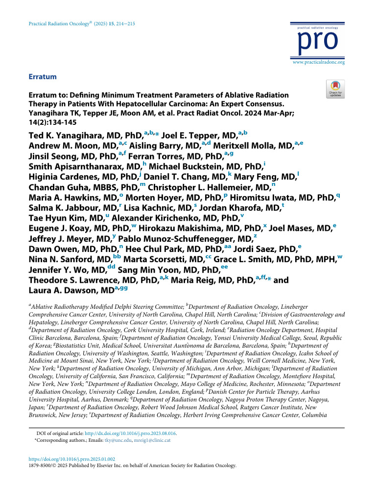 Erratum: Ablative Radiation Therapy Guidelines | PDF | Radiation ...