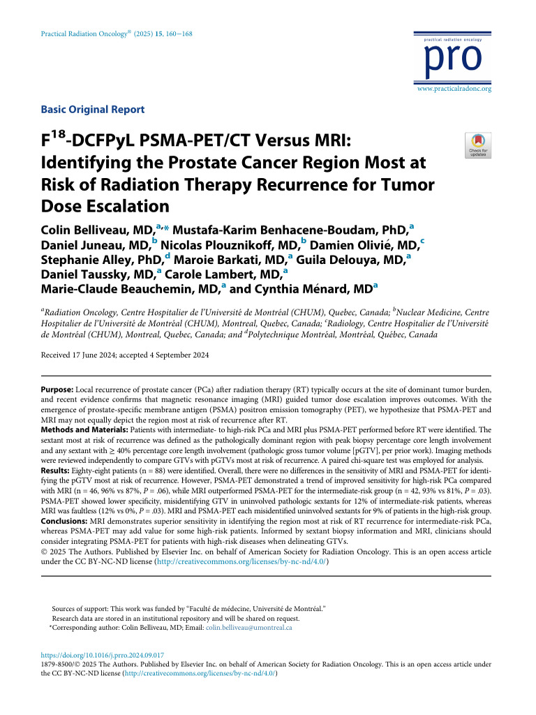 F Sup 18 Sup Dcfpyl Psma Pet CT Versus Mri Iden | PDF | Medical Imaging ...