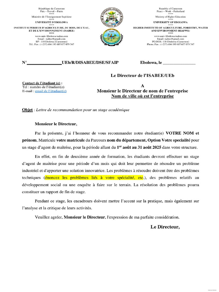 Lettre de recommandation niveau 2 Stage académique-1 | PDF