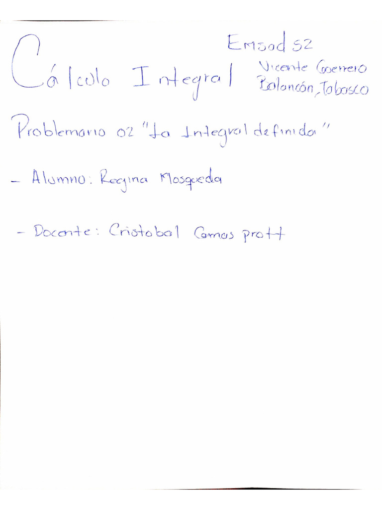 Calint-B2-Tarea01 Problemário - La Integral Definida | PDF