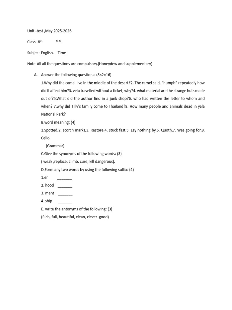 Class 8 English | PDF