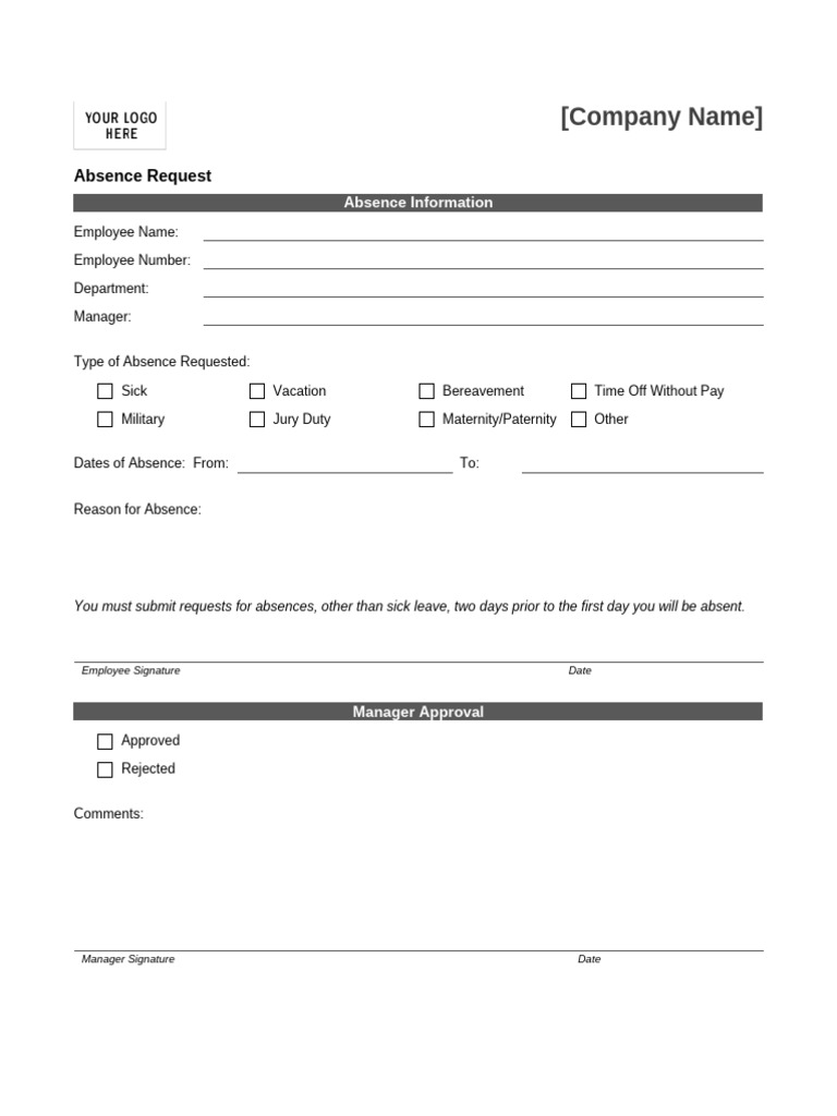 Template People Absence Request Form | PDF