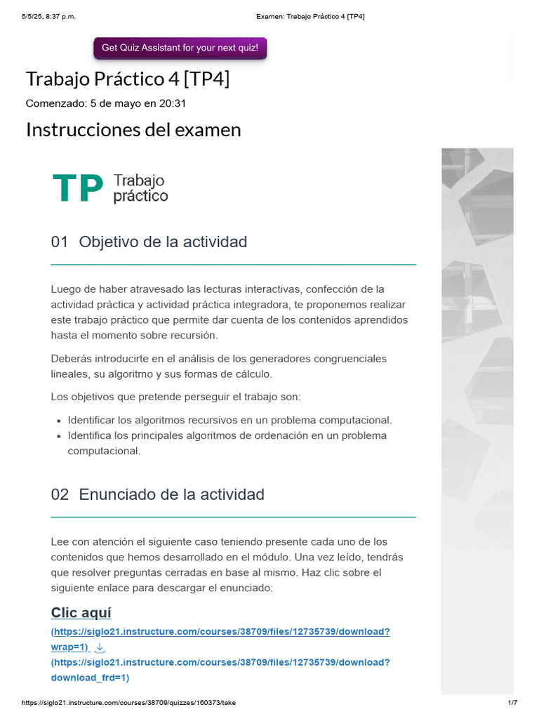 Examen_ Trabajo Práctico 3 [TP4] algoritmos y estructura d datos | PDF | Algoritmos | Matemáticas