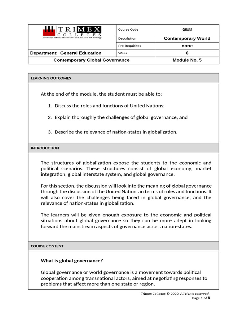 Mod 5 Ge8 Con World | PDF | Governance | Global Governance