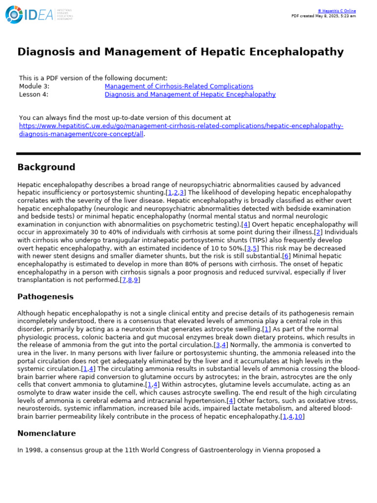 Diagnosis Management Hepatic Encephalopathy | PDF | Cirrhosis | Medical ...