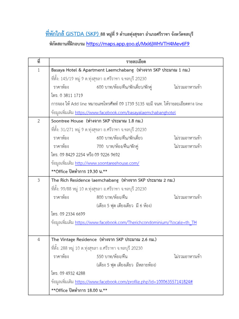 03 - ข้อมูลที่พักใกล้ GISTDA - SKP | PDF