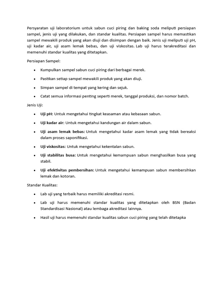 Persyaratan Uji Laboratorium Untuk Sabun Cuci Piring | PDF