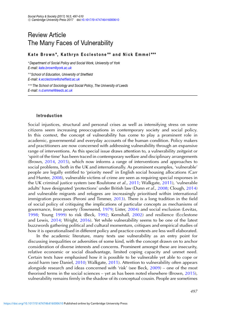 Understanding Vulnerability in Social Policy | PDF | Vulnerability ...