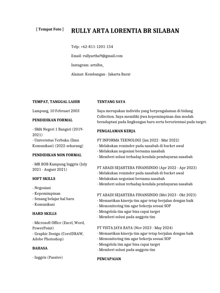 CV Rully Arta Lorentia Final Template | PDF