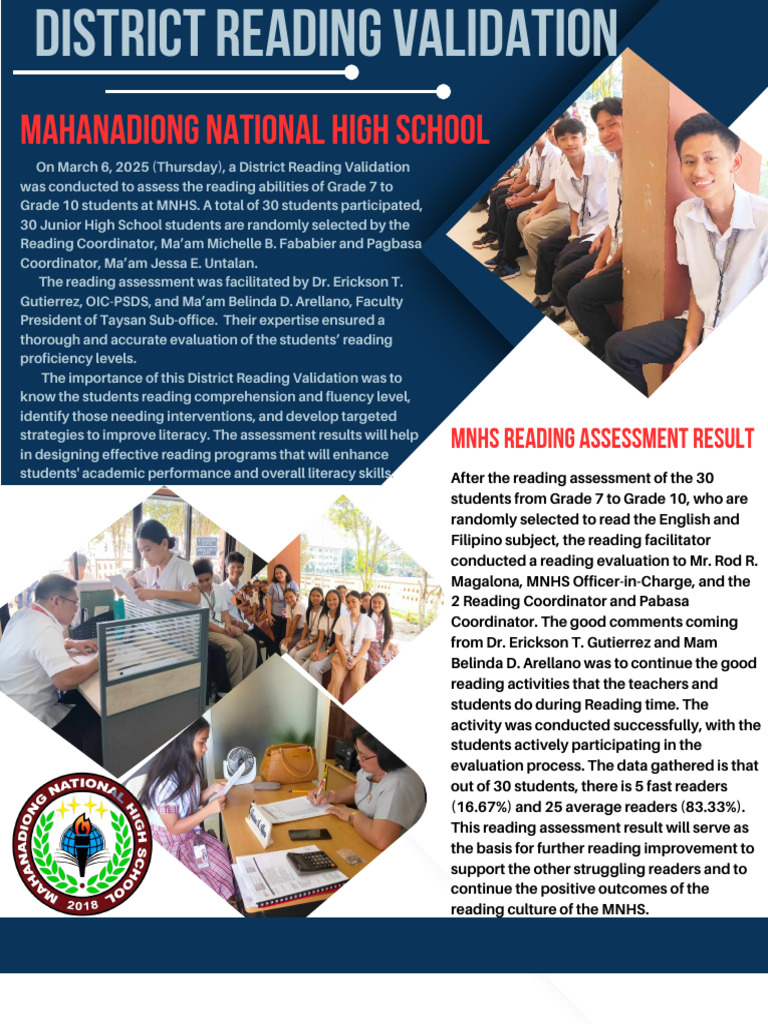 MNHS Reading Assessment Report 2025 | PDF | Reading (Process) | Behavior Modification