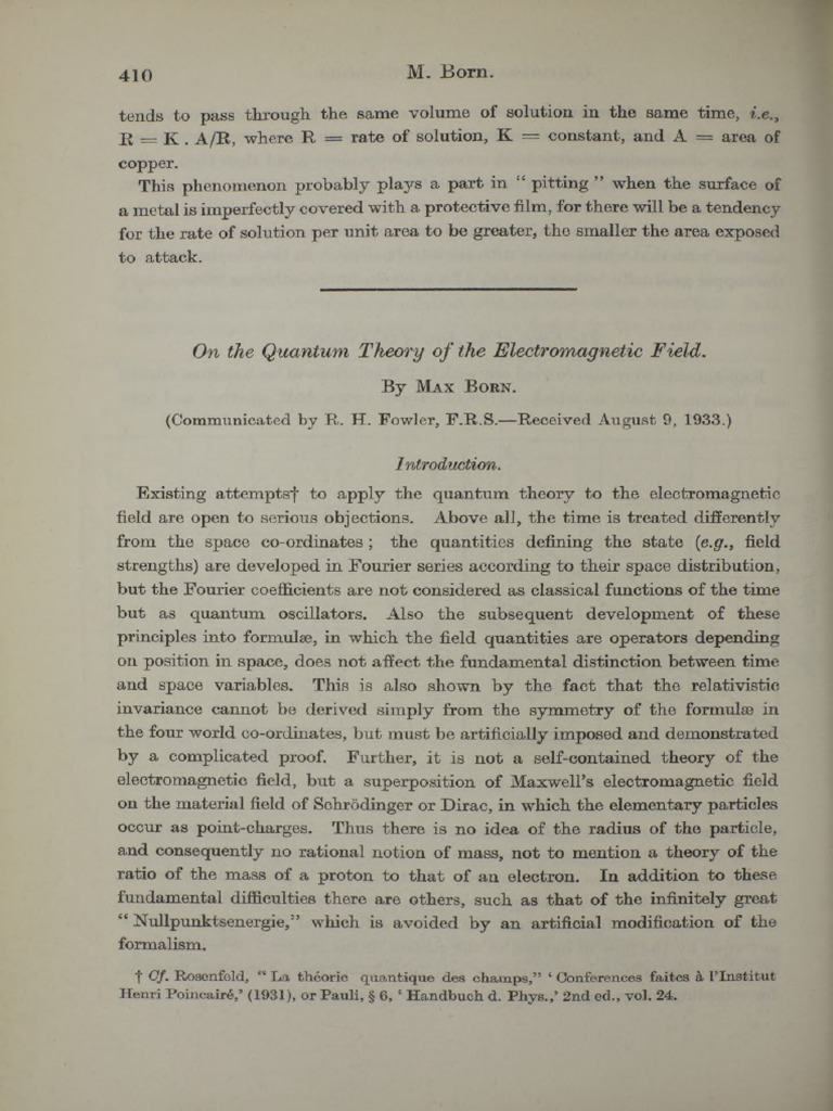 Born On The Quantum Theory of The Electromagnetic Field | PDF | Field ...