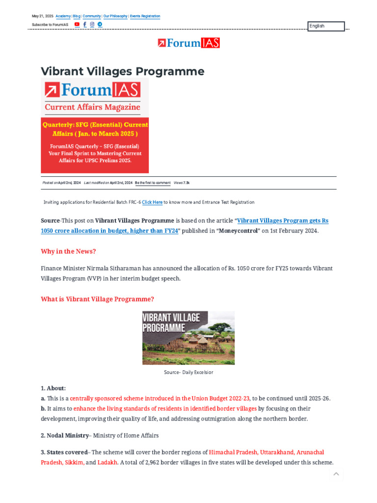 Vibrant Villages Programme Overview | PDF | Government Of India