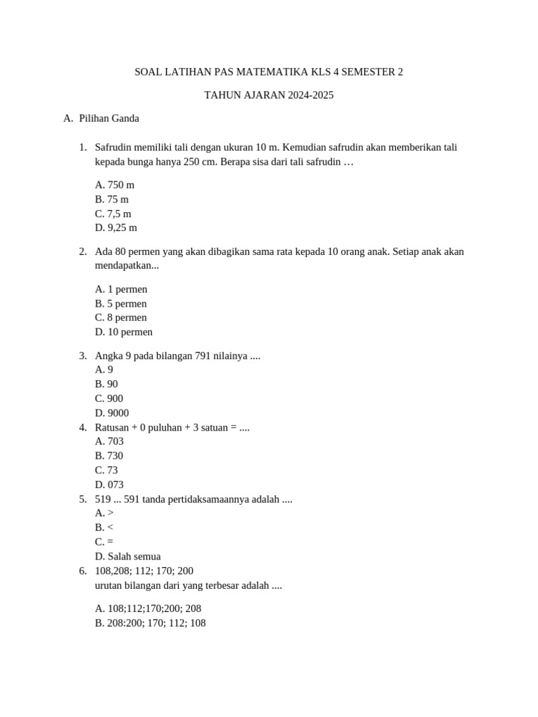 Latihan MTK Kelas 4 | PDF