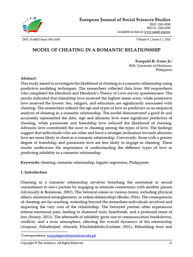 Model of Cheating in A Romantic Relationship | PDF | Infidelity ...