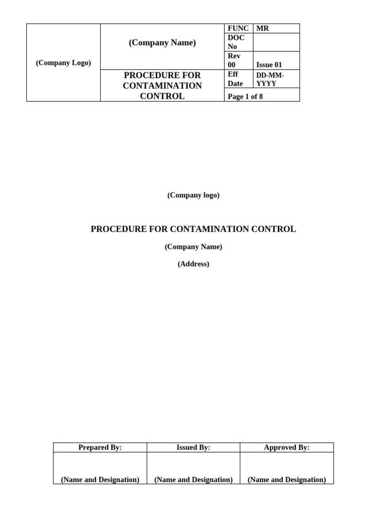 Contamination Control Procedure | PDF | Hygiene | Medical Device