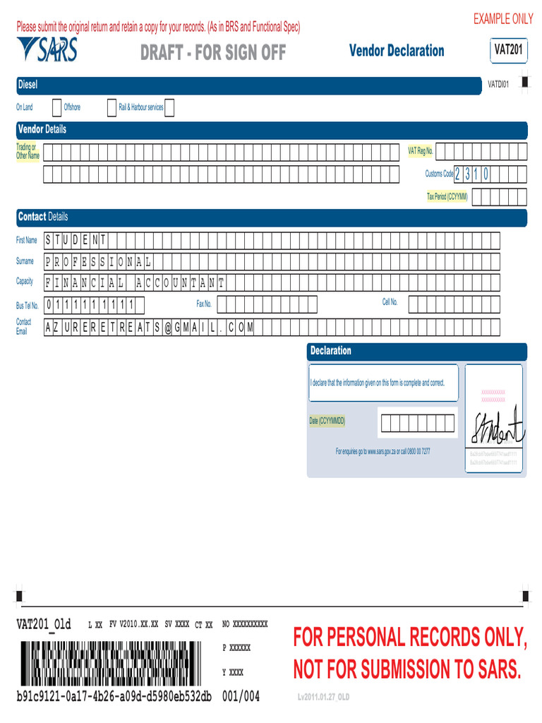 VAT201 Vendor Declaration Form | PDF | Public Finance | Economies