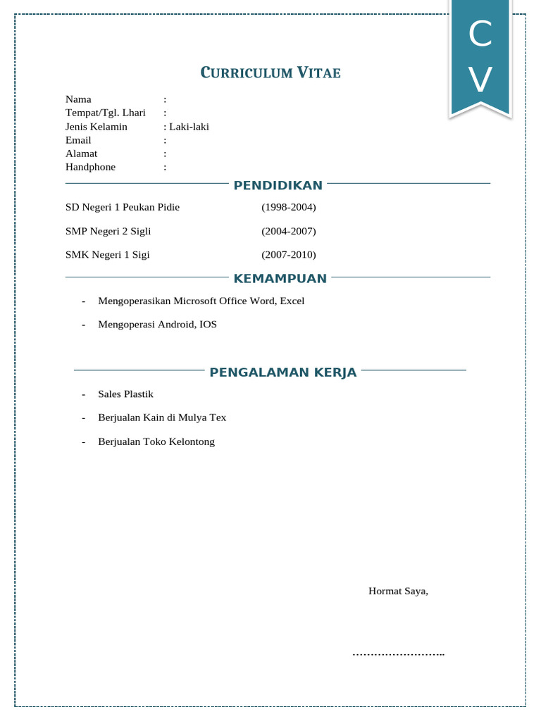 contoh cv simple | PDF