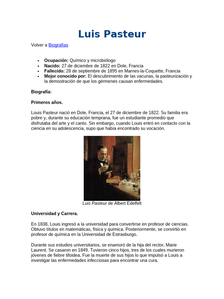 Legado de Louis Pasteur: Vacunas y Muerte | PDF | Luis Pasteur | Patógeno