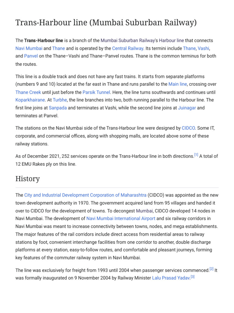 Trans-Harbour Line (Mumbai Suburban Railway) - Wikipedia | PDF ...