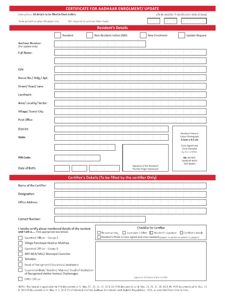 Aadhar Gazzated Officer Form | PDF