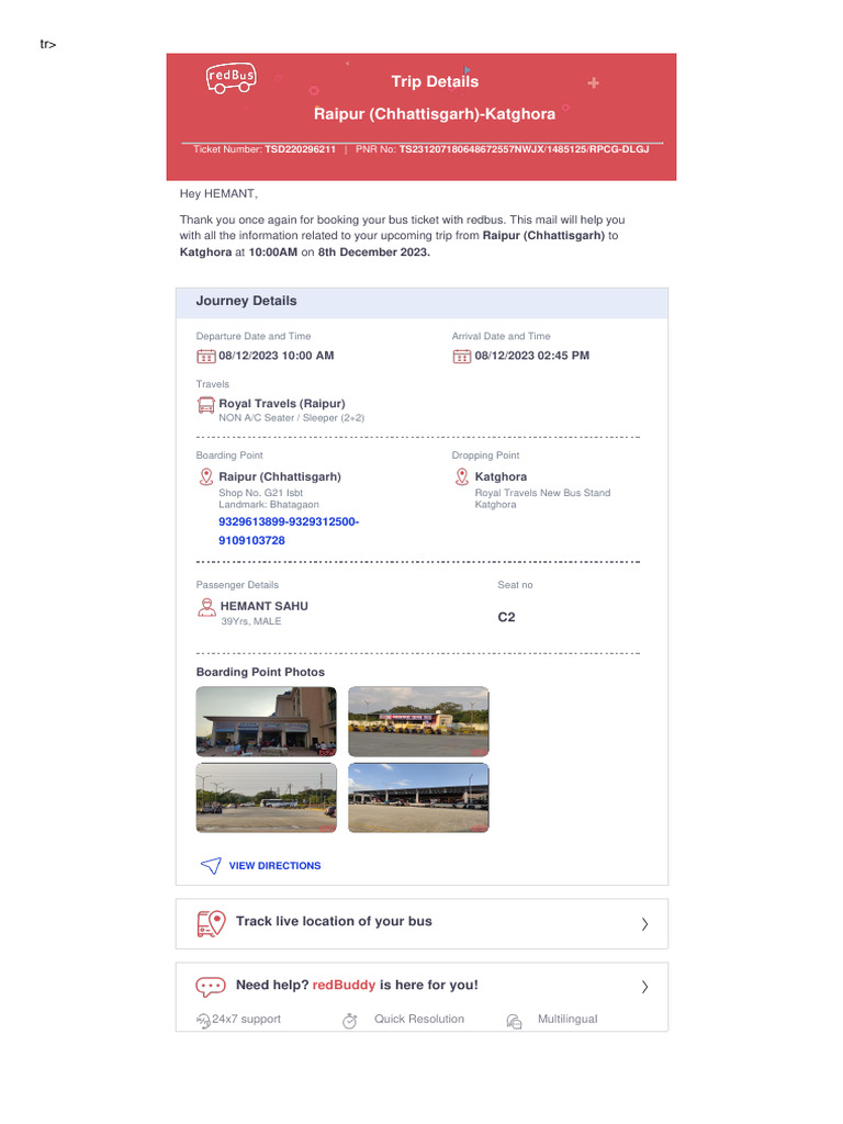 Raipur to Katghora Bus Ticket Info | PDF