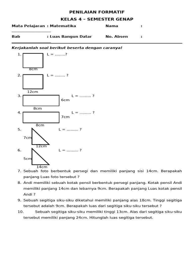 Penilaian Formatif MTK | PDF