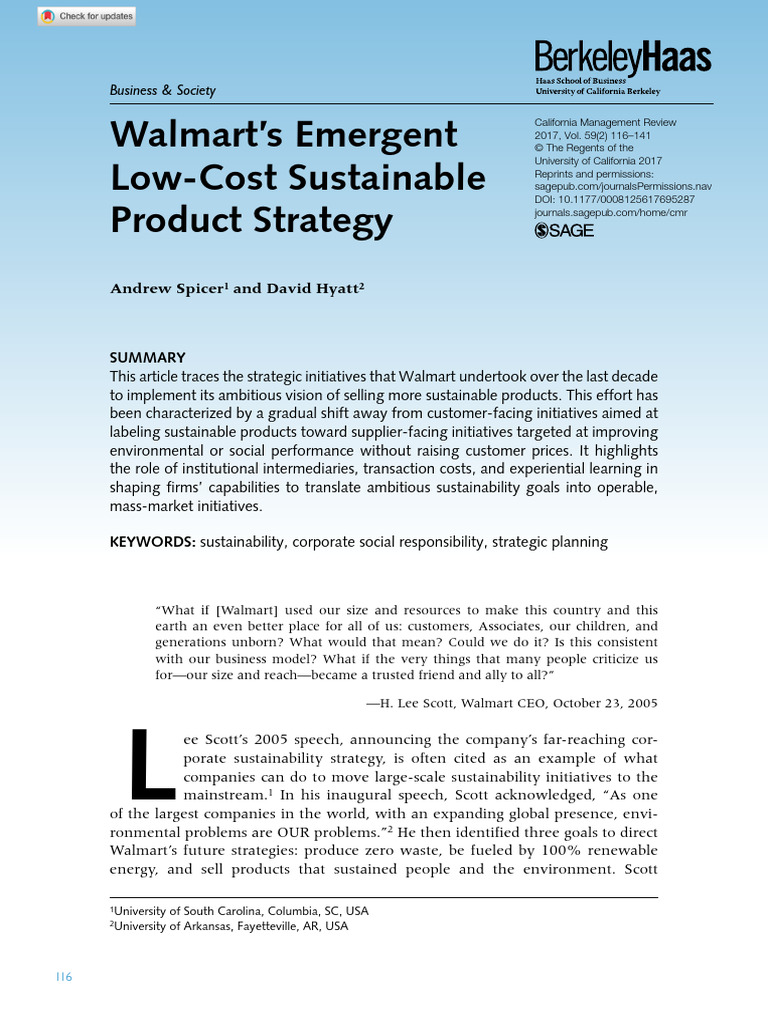 Walmart's Low-Cost Sustainability Strategy | PDF | Supply Chain ...