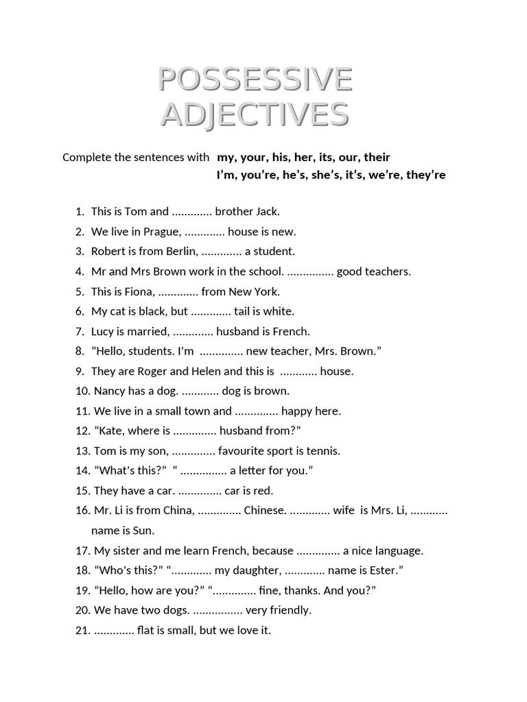 6.possessive Adjectives Grammar | PDF