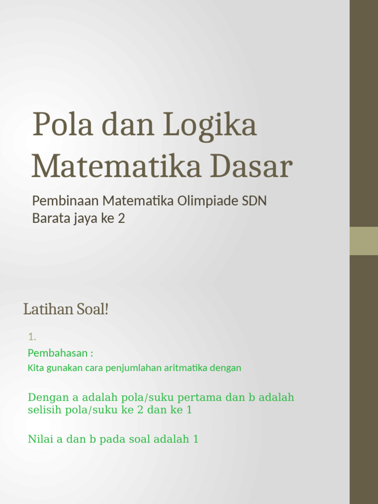 Pola dan logika Matematika Dasar untuk SD | PDF