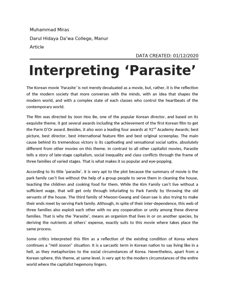 Article Interpreting 'Parasite' | PDF | Korea