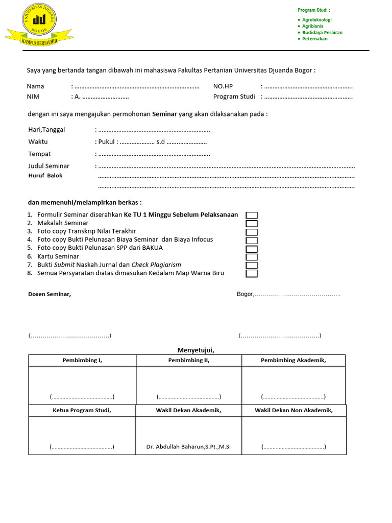 Formulir Usulan Seminar | PDF