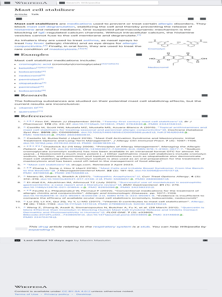 Mast Cell Stabilizer - Wikipedia | PDF | Allergy | Immunology